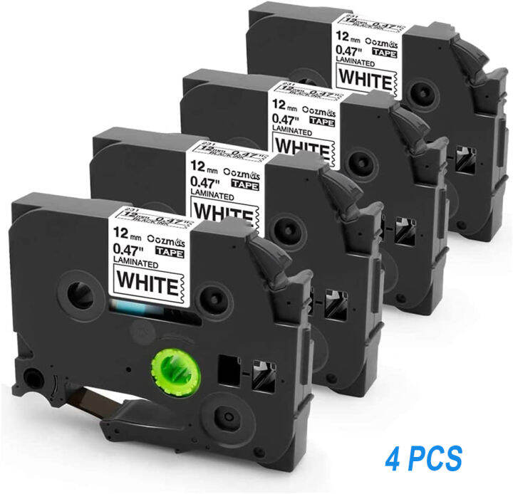 4 Pack 12mm Tze231 Black on White Label Tape for Brother PTouch 8M Length TZe-231 Tze 231 ...