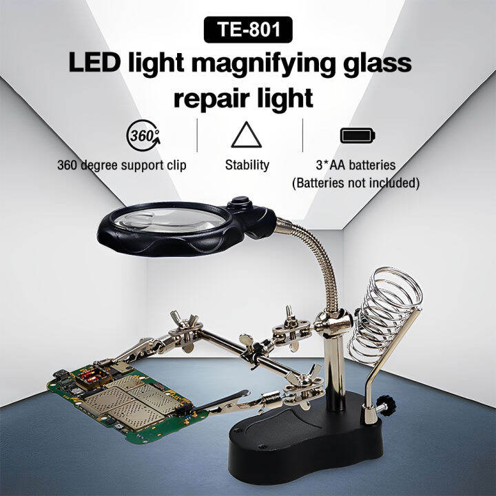 LED Helping Hands Soldering Stations Magnifier LED Lighted Soldering ...