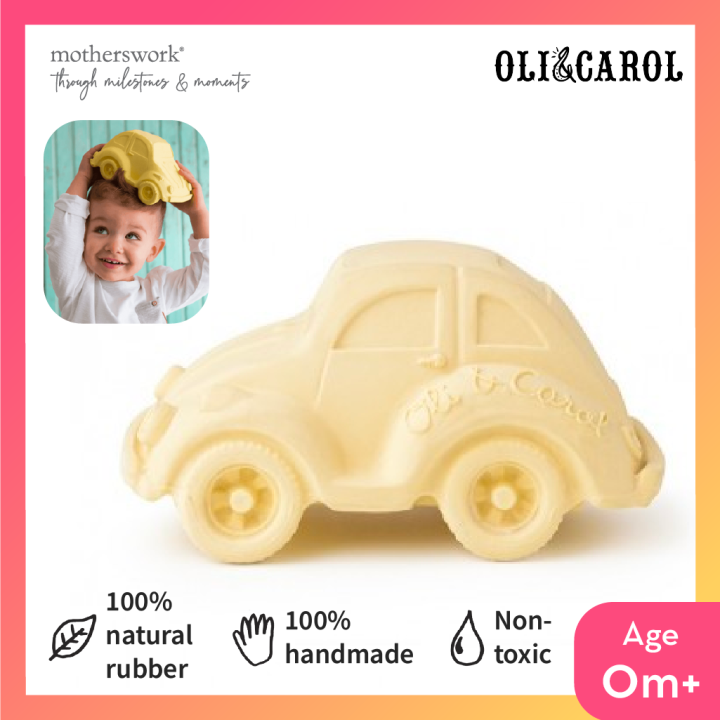 Oli & Carol XL Carl Natural Rubber Baby Car Toy Teether Vanilla / White ...