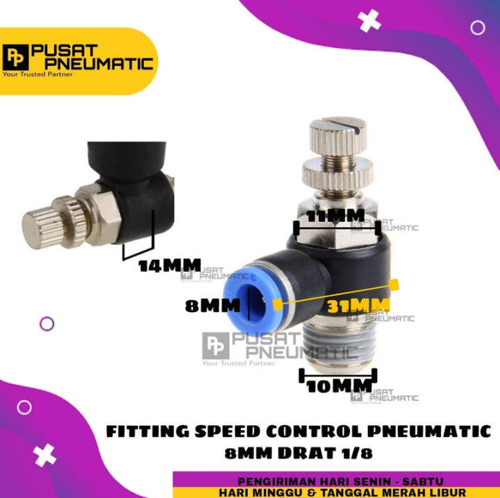 SL 8-01 Nepel Angin Fitting Pneumatic Speed Control Flow Control Elbow Selang 8mm Drat 1/8" MSL ...