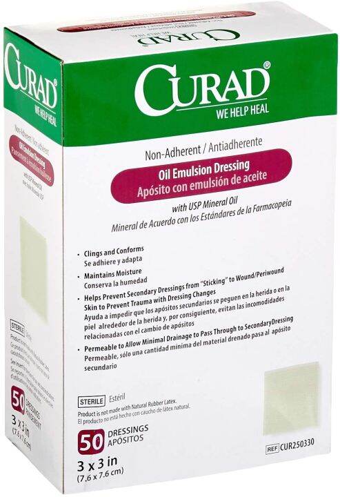 Curad - CUR250330 Sterile Oil Emulsion Non-Adherent Gauze Dressing, 3x3 ...