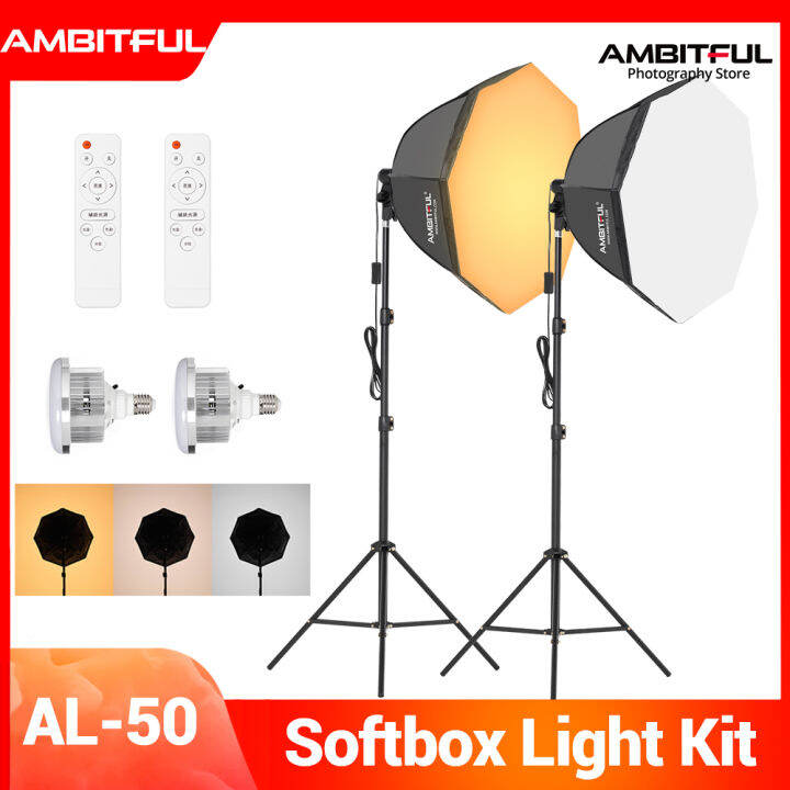 Ambitful AL-50 Studio Light Softbox Kit For Photography 3000-6500K Continuous light Bi-Color LED ...