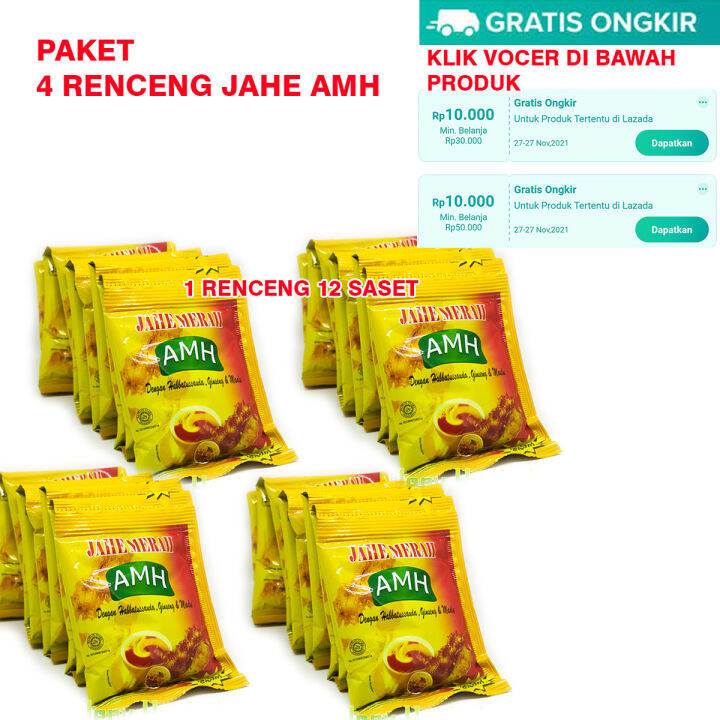 Jahe Merah AMH KUNING 4 RENCENG - JAHE MERAH SASET PAKET ONGKIR 1 KILO ...
