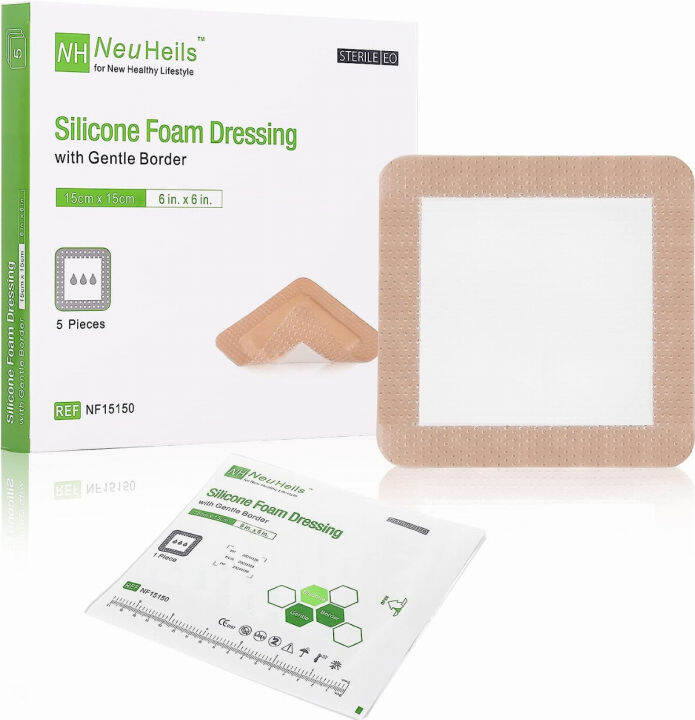 Silicone Adhesive Foam Dressing with Gentle Border 6 x 6 inch for Bed ...