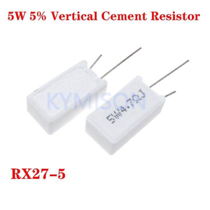 10pcs 5W 5 Vertical Cement Resistor 0.1R-10K 5W1R 2R 2.2R 3.9R 4.7R 5R 10R 22R 1K ohm Ceramic ...