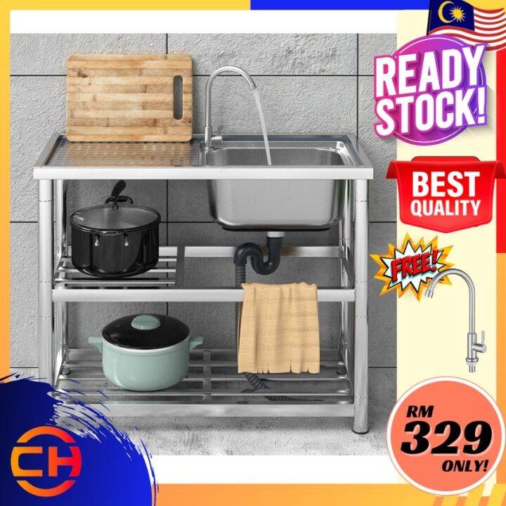 [READY STOCK] Stainless Steel Single Kitchen Sink With Stand Rak Sinki ...