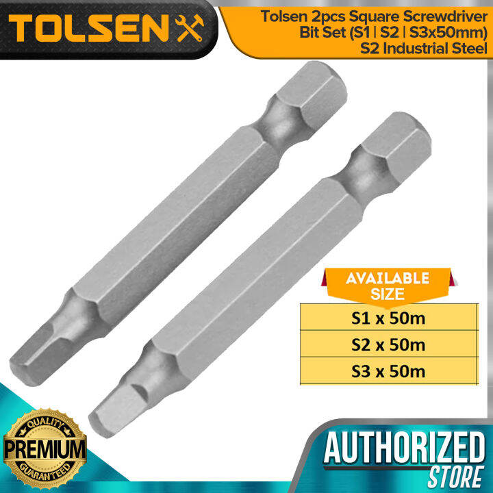 Tolsen 2pcs Square Screwdriver Bit Set (S1 | S2 | S3x50mm) S2 ...