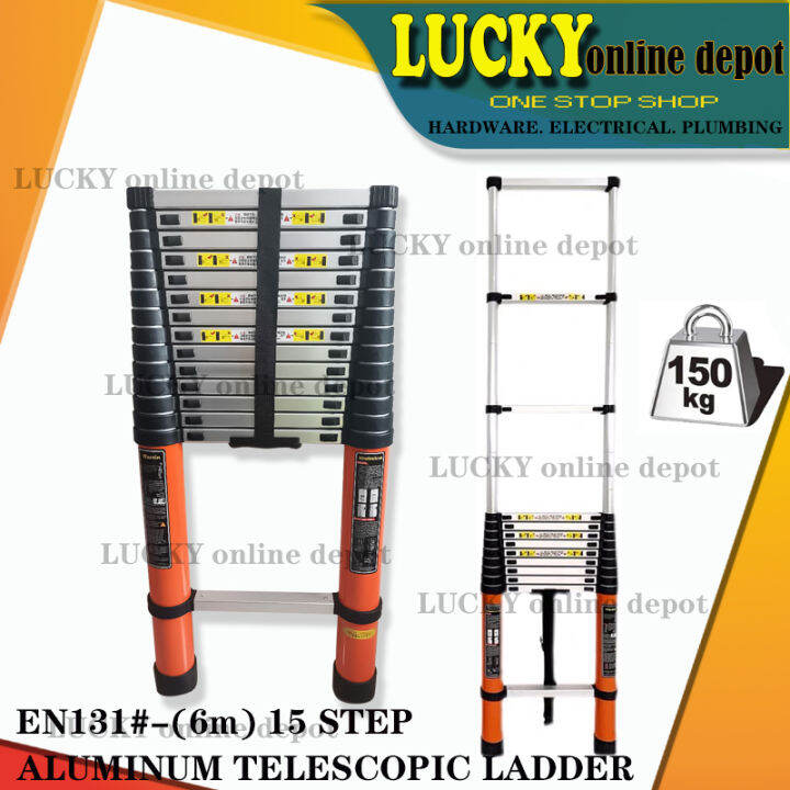 EN131 ALUMINUM TELESCOPIC LADDER ( 15STEPS / 6M ) | Lazada PH