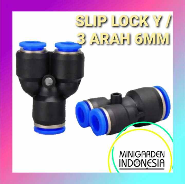 KONEKTOR Y SLIP LOCK Y 6MM fitting pneumatic PU push in 3 arah cabang ...