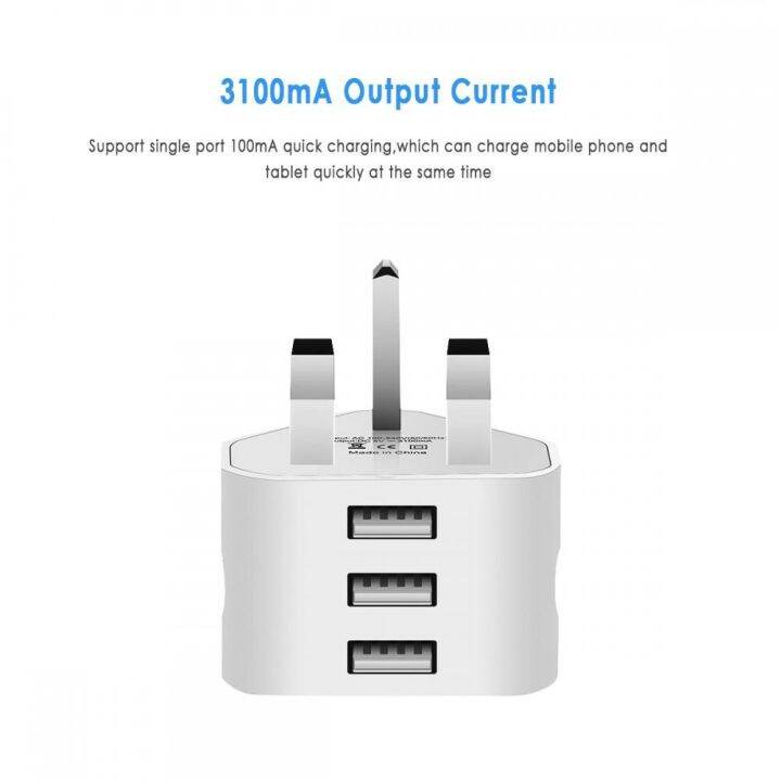 Uk Wall Plug Power 3-pin Plug Adapter Charger 3 Mobile Usb For Fast ...