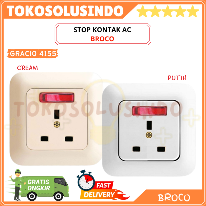 Stop Kontak AC BROCO Tipe GRACIO (4155) Socket 3 Pin with Saklar Lampu ...