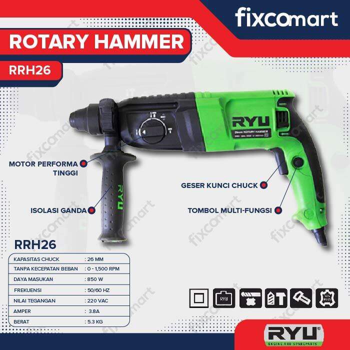 RYU Rotary Demolition Hammer Drill RRH 26 mm / Mesin Bor Bobok Beton 850 W / 26mm | Lazada Indonesia
