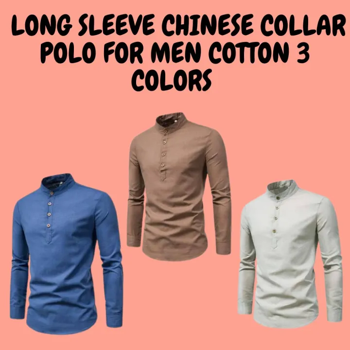 LONG SLEEVE CHINESE COLLAR POLO FOR MEN COTTON 3 COLORS IT’ S DURABLE ...