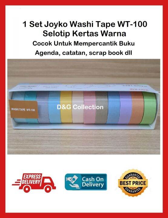 SELOTIP KERTAS WARNA /PITA WARNA PEREKAT SET/ JOYKO WASHI TAPE WT-100 | Lazada Indonesia