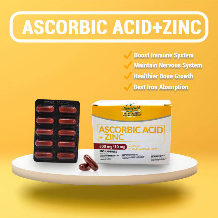 1 Box TGP Ascorbic Acid + Zinc Capsule 500mg/10mg (100 Capsules ...