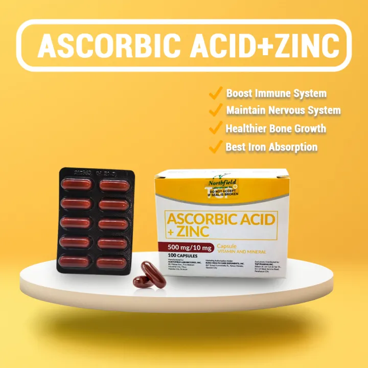 1 Box Ascorbic Acid + Zinc Capsule 500mg/10mg (100 Capsules ) Immunity Booster | Lazada PH