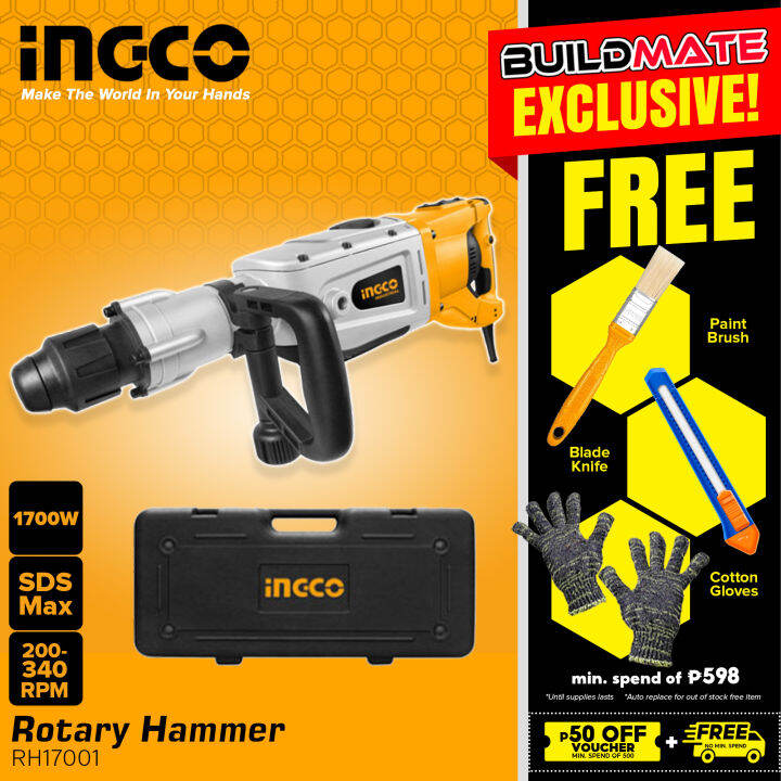 INGCO Rotary Hammer Chipping Gun Drill SDS Max 1700W RH17001 •BUILDMATE ...