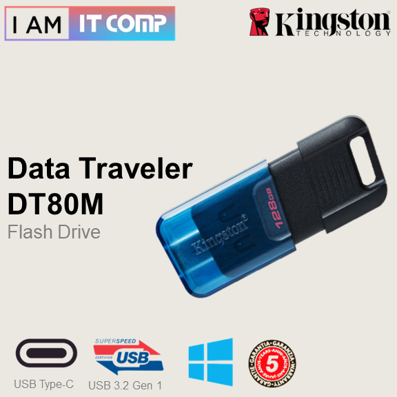 Kingston DataTraveler 80M USB 3.2 Gen 1 Type-C Flash Drive 64GB / 128GB ...