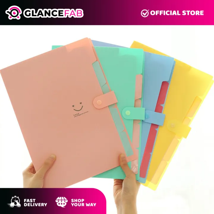 5 Pockets Plastic Expanding File Folders A4 Letter Size Snap Closure ...