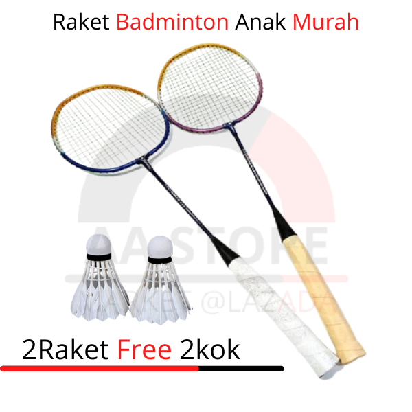 2 RAKET BADMINTON ANAK FREE KOK- RAKET OLAHRAGA ANAK - RAKET BULU ...