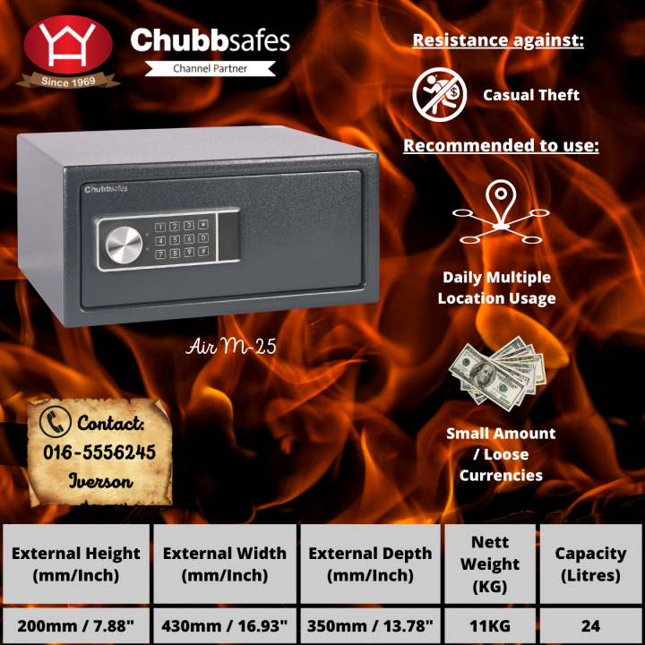 Chubb Chubbsafes Air M-25 Electronic Lock c/w overriding key (12KG) Safebox Safety Box Security ...
