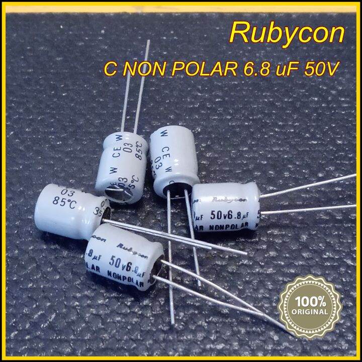 1 ตัว C Capacitor ุ6.8uF 50V bi-polar ( non polar ) ยี้ห้อ Rubycon ของ JAPAN ไว้ต่อลำโพงเสียง ...
