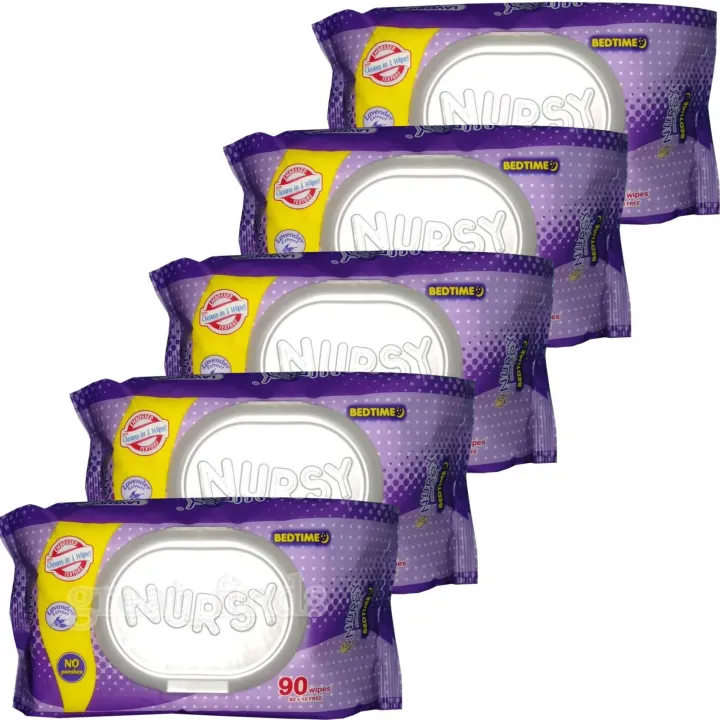 Set of 5 Nursy Bedtime Baby Wipes Lavender Scent 80 + 10 Sheets FREE ...