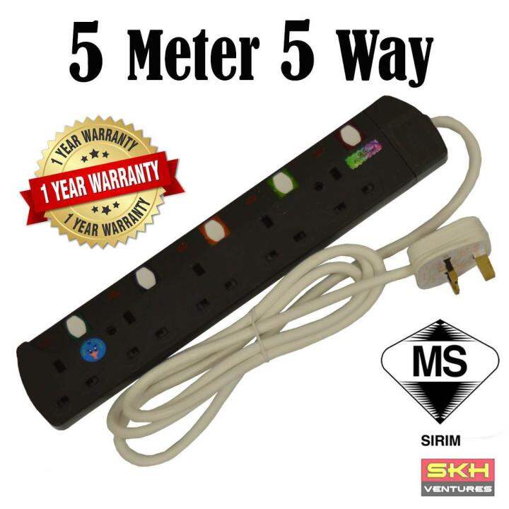 5 Meter 5 Way Extension Trailing Socket (100% SIRIM-Approved) | Lazada