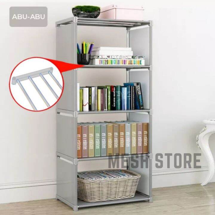 Rak Buku Warna ABU-ABU Portable Multifungsi Serbaguna 5 Susun 4 Ruang ...