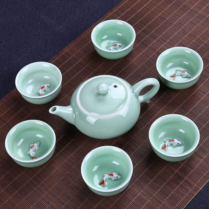 chinese tea pot set 6 cup ceramic / teko teh 6 in 1 with gift box ...