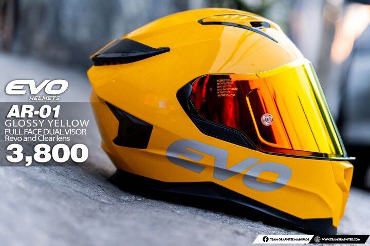 EVO AR-01 GLOSSY YELLOW (RED REVO LENS) FULL FACE DUAL VISOR WITH FREE ...