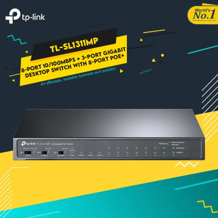 tp-link TL-SL1311MP 8-Port 10/100Mbps + 3-Port Gigabit Desktop Switch ...