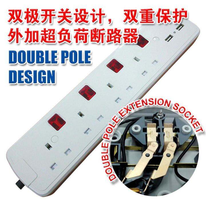 CB544N-USB - 4 Way 3 Pin Double Pole Extension Socket with 2 USB ports ...