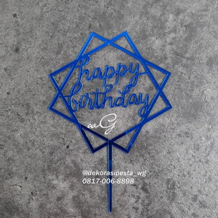 Topper Cake / Hiasan Kue - Happy Birthday - Motif D - Warna Biru Tua ...