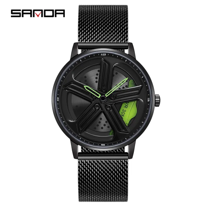 SANDA Men's Luxury Sport Car Rim Rotating Business Watch Military Waterproof steel Mesh Band ...