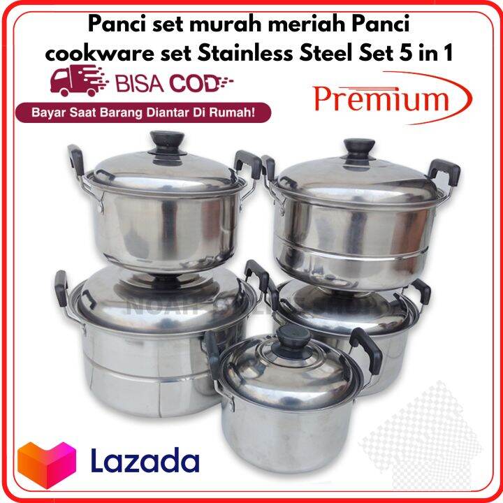 Panci set murah meriah Panci cookware set Stainless Steel Set 5 in 1 ...