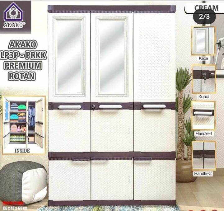 JUMBO LEMARI PLASTIK AKAKO 3 PINTU KACA CERMIN ELEGANT LP3EP | Lazada ...