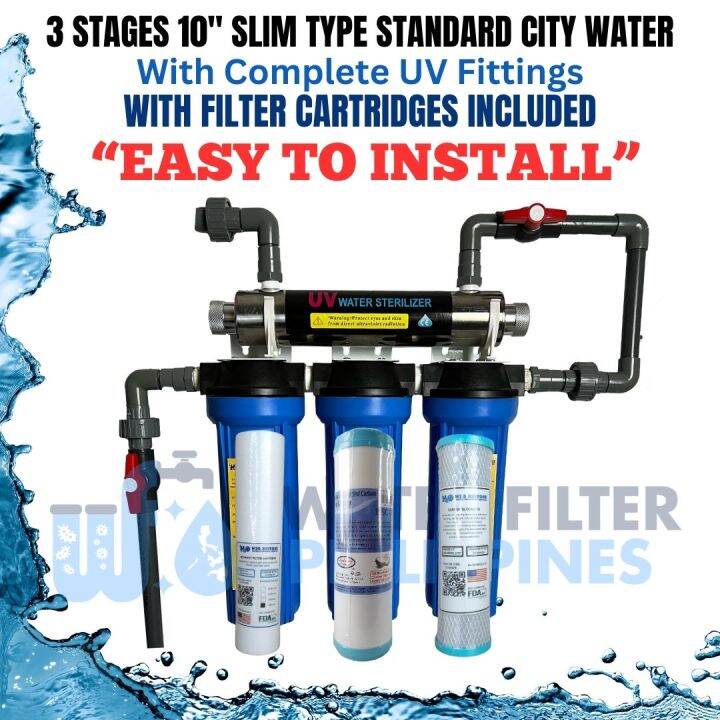 Water Filter 3 Stages 10” Slim type Standard City Water with 2 GPM UV ...