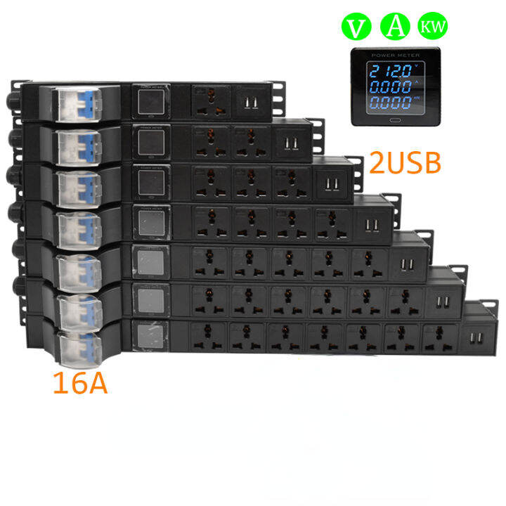 PDU Power Strip digital display 16A air switch with current voltage power digital display meter ...