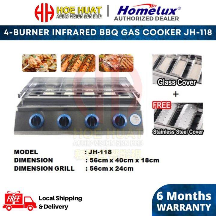 Homelux JH-118 JH-118G / Chelstar CBQ-40 4-Burner Commercial Smokeless ...