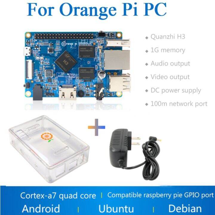 For Orange Pi PC H3 Board 1GB DDR3+Transparent Case+5V 3A Charger ...