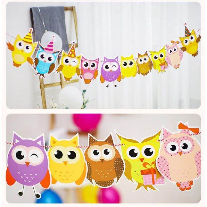 Owl Paper Banner Cartoon Animal Bunting banner For Birthday Party ...