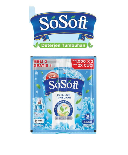 SOSOFT DETERGENT CAIR DOUBLE SACHET 80ML (2X40ML) 1 RENCENG ISI 16 ...