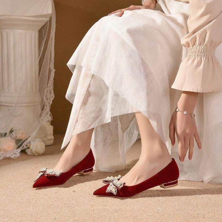 VALAG รองเท้าแต่งงานส้นหนาผู้หญิงฤดูหนาว2022ใหม่สไตล์จีนรองเท้าเจ้าสาว ...