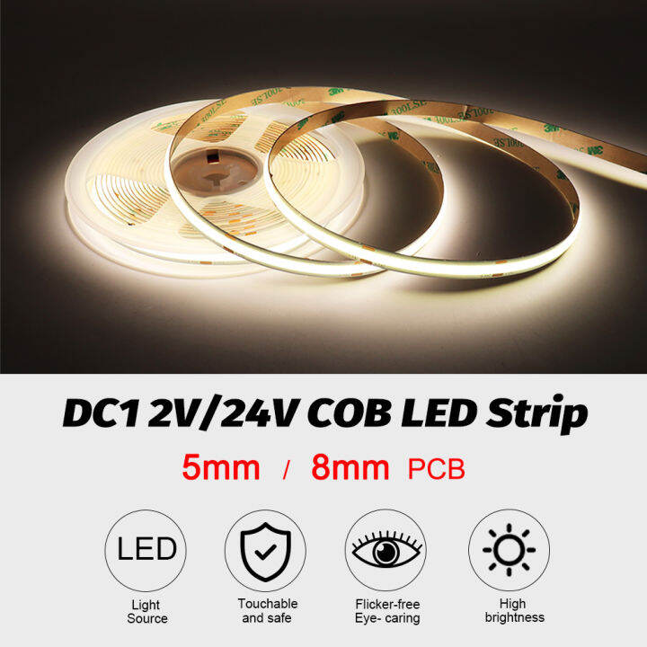 8มม. 5มม. COB LED Strip Light 12V 24V สีแดงสีเขียว Ice Blue สีชมพูสี ...