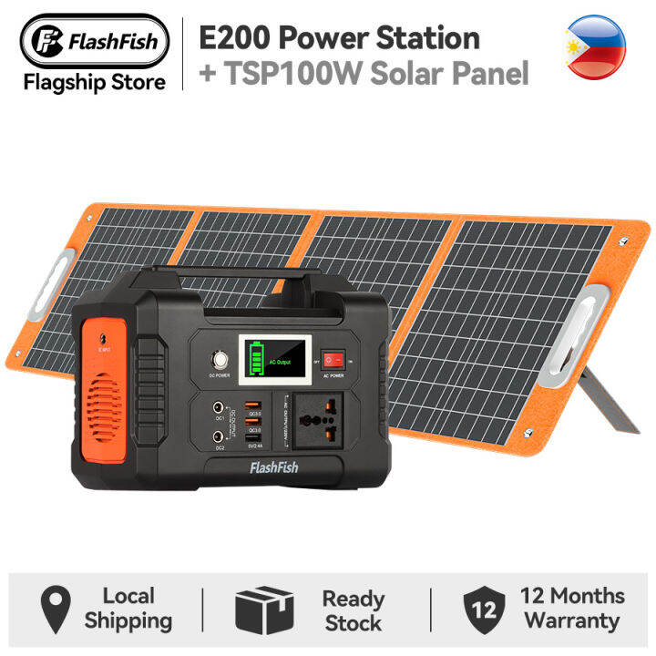 Flashfish E200 Power Station 200W/151Wh Solar Generator With TSP100W Solar Panel Monocrystalline ...