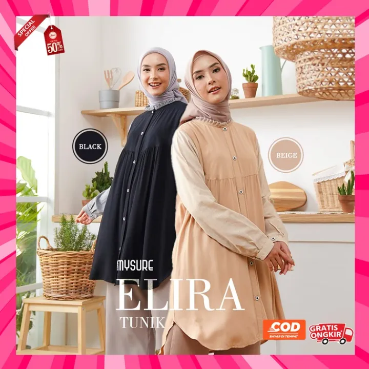 MYSURE tunik wanita muslimah terbaru 2021 kekinian ELIRA | Baju tunik cewek Murah putih ukuran ...