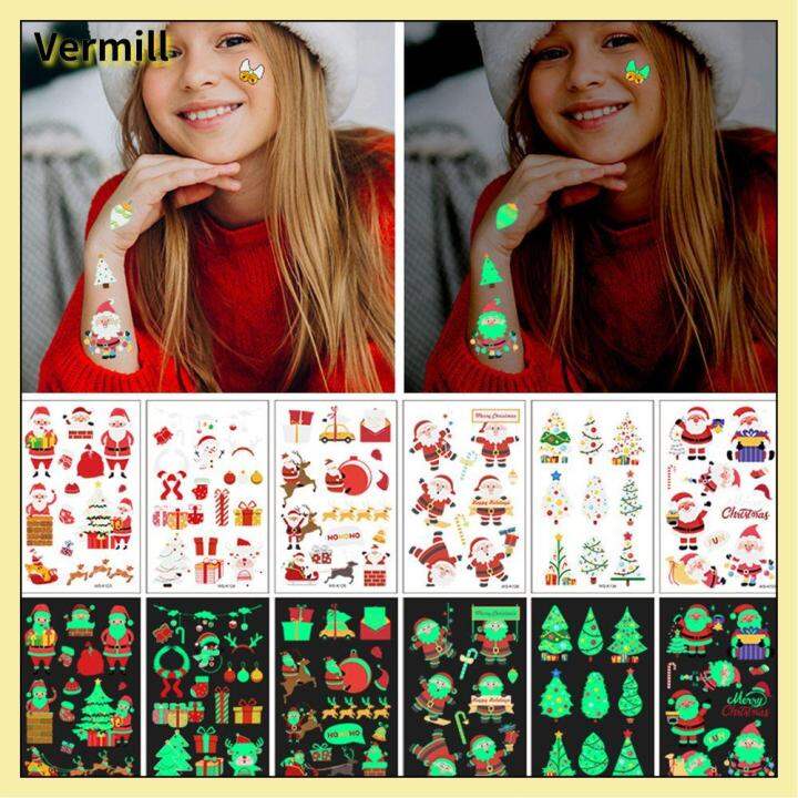 VERMILL เด็ก การ์ตูน ใบหน้า เรืองแสง รอยสัก คริสต์มาส สติ๊กเกอร์ ...