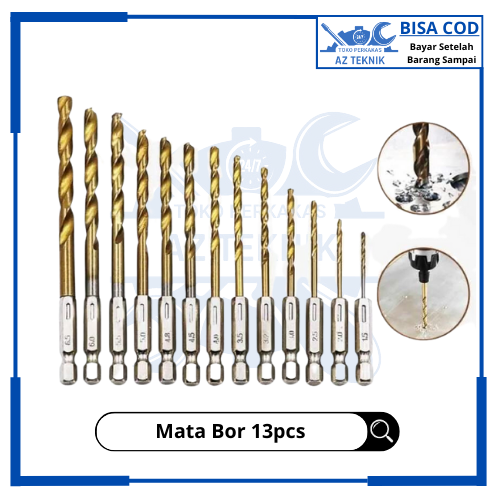 Set Mata Bor Titanium 13pcs Mata Bor Kayu Besi Set Komplit Titanium ...
