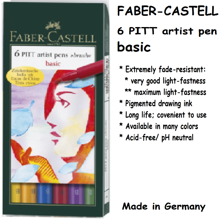 Faber-Castell 6 Pitt Artist Pen (basic) Made in Germany | Lazada